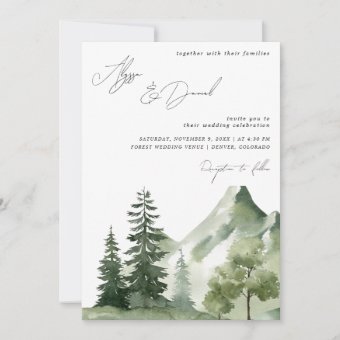Forest Mountains Modern Script QR Code Wedding Invitation | Zazzle
