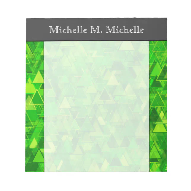"Forest" of Green Triangle Shapes Pattern + Name Notepad | Zazzle