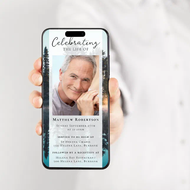 Forest Photo Funeral Digital Invitation | Zazzle