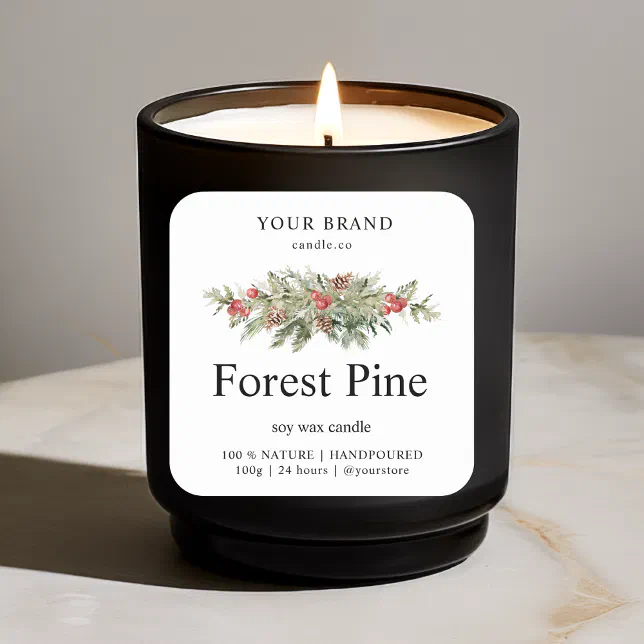 Forest Pine Christmas Candle Square Sticker | Zazzle