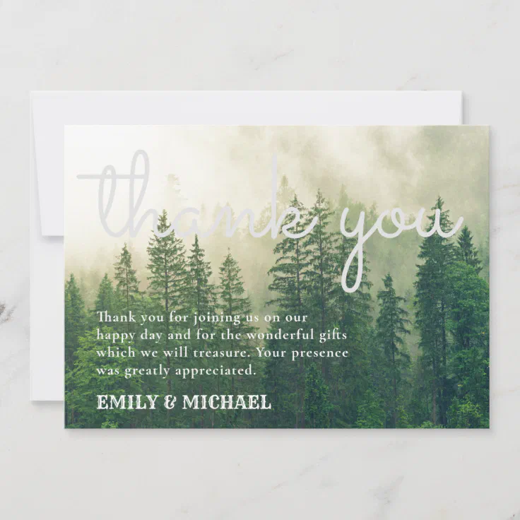 Forest Pine Trees Thank You Card Rustic Kraft | Zazzle