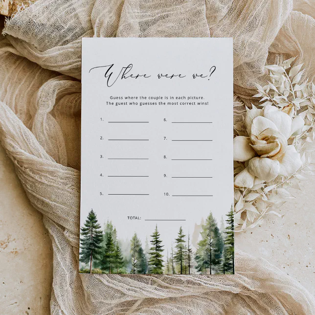 Forest pine trees Where were we bridal shower game | Zazzle