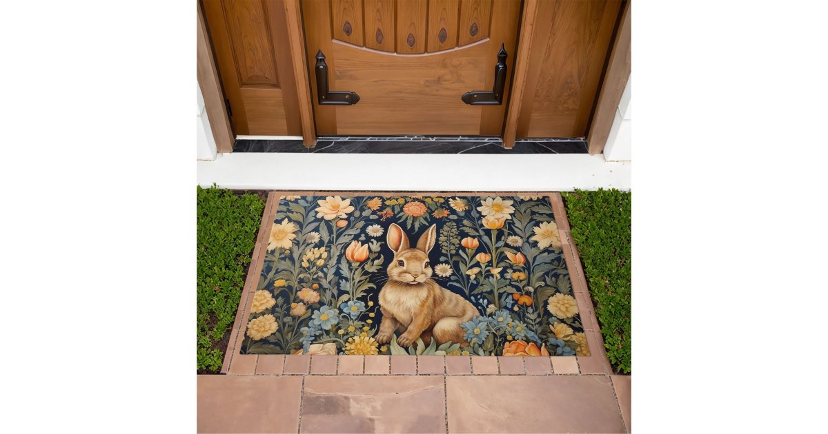 Forest Rabbit William Morris Cottagecore Bunny Doormat | Zazzle