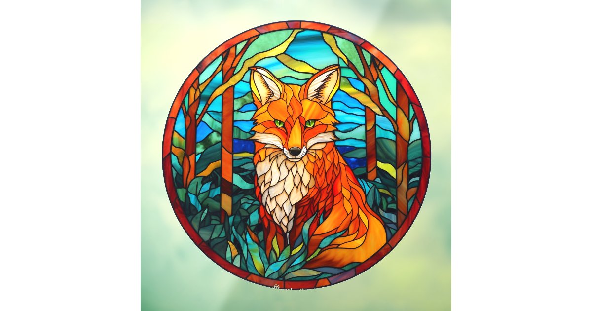 Forest Red Fox Faux Stained Glass Window Cling | Zazzle