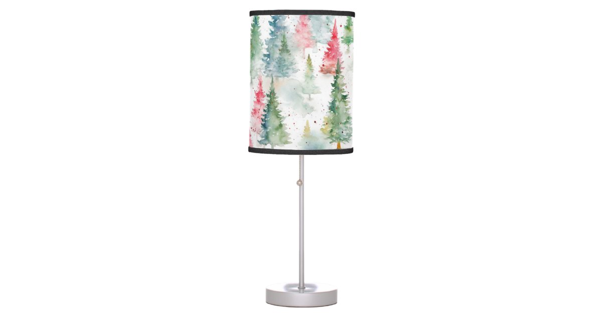 Forest, Red Green Pine Trees Holiday Table Lamp | Zazzle
