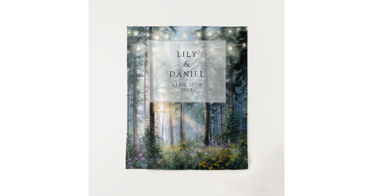 Forest String Lights Floral Wedding Photo Backdrop | Zazzle