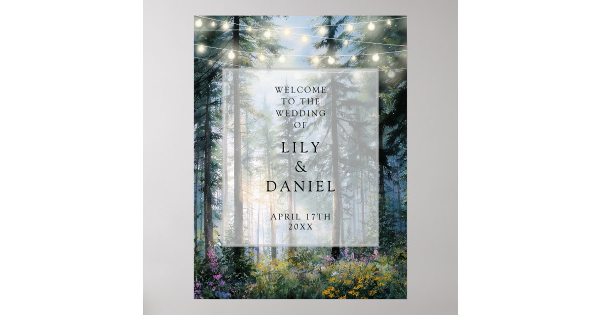 Forest String Lights Floral Wedding Welcome Sign | Zazzle