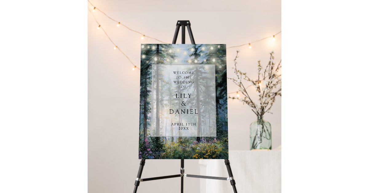 Forest String Lights Floral Wedding Welcome Sign | Zazzle