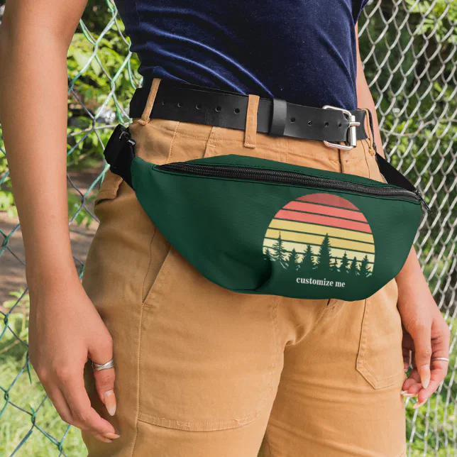 Forest Sunset Camping Trip Customizable Green Fanny Pack | Zazzle