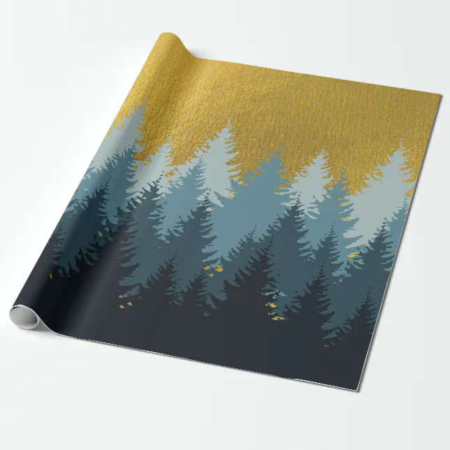 Forest Trees Golden Landscape Wrapping Paper | Zazzle
