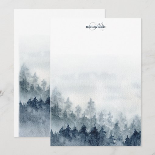 Forest Trees Monogrammed Note Card | Zazzle
