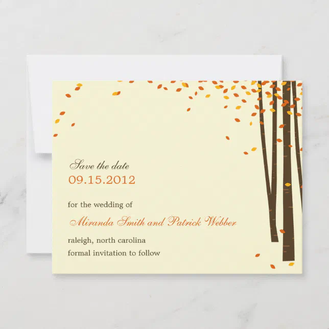 Forest Trees Save The Date Announcement - Orange - | Zazzle