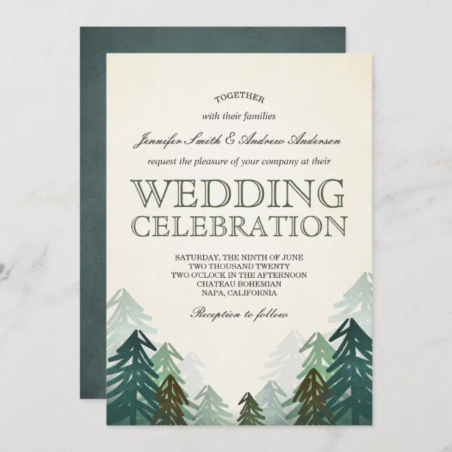 Forest Wedding Invitation Winter Rustic Pine Trees | Zazzle