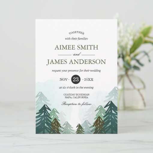 Forest Wedding Invitation Winter Rustic Woods Pine | Zazzle