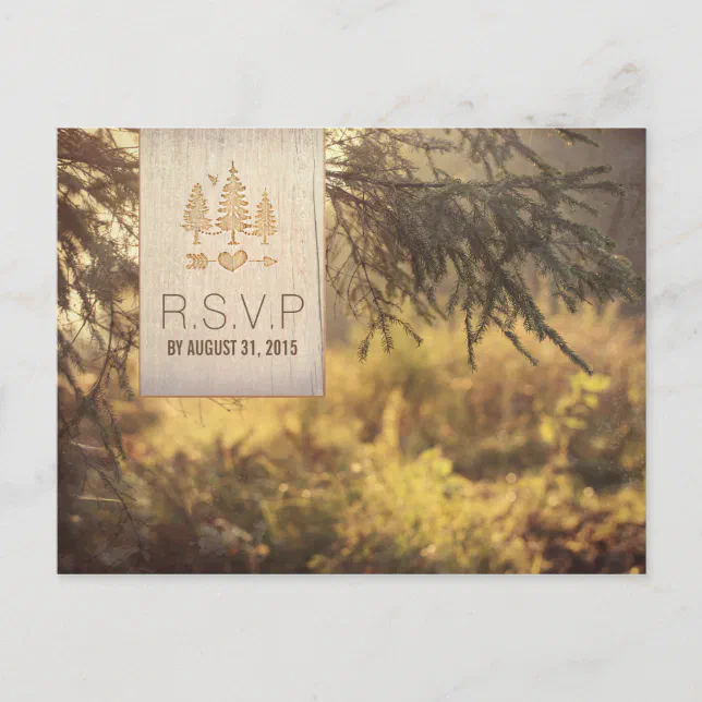Forest Wedding RSVP Invitation Postcard | Zazzle