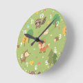 Forest Woodland Animal Pattern Kids Room Decor Round Clock | Zazzle
