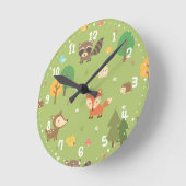 Forest Woodland Animal Pattern Kids Room Decor Round Clock | Zazzle