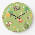 Forest Woodland Animal Pattern Kids Room Decor Round Clock | Zazzle