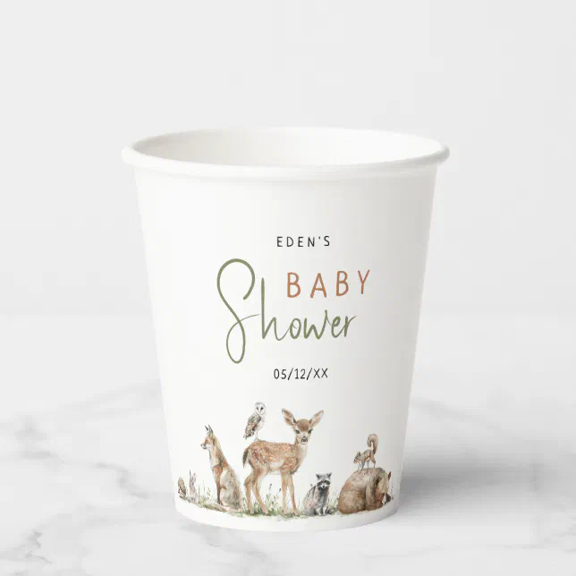Forest Woodland Animals Adventure Baby Shower Paper Cups | Zazzle