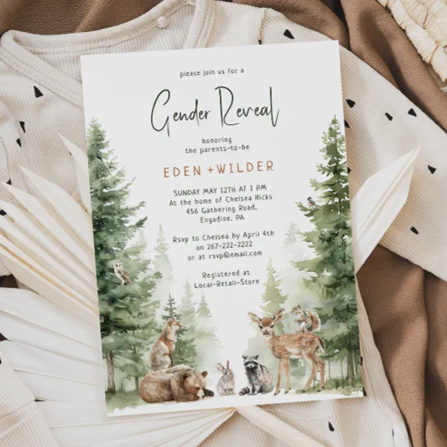 Forest Woodland Animals Baby Gender Reveal Invitation | Zazzle