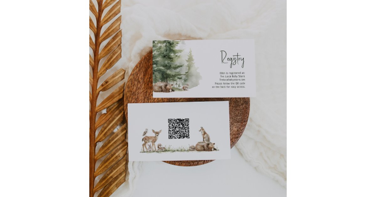 Forest Woodland Animals Baby Registry QR Code Enclosure Card | Zazzle