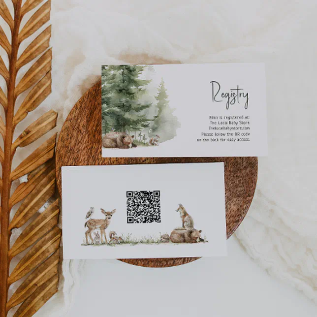 Forest Woodland Animals Baby Registry QR Code Enclosure Card | Zazzle