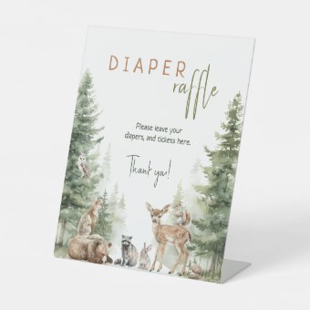 Forest Woodland Animals Baby Shower Diaper Raffle Pedestal Sign | Zazzle