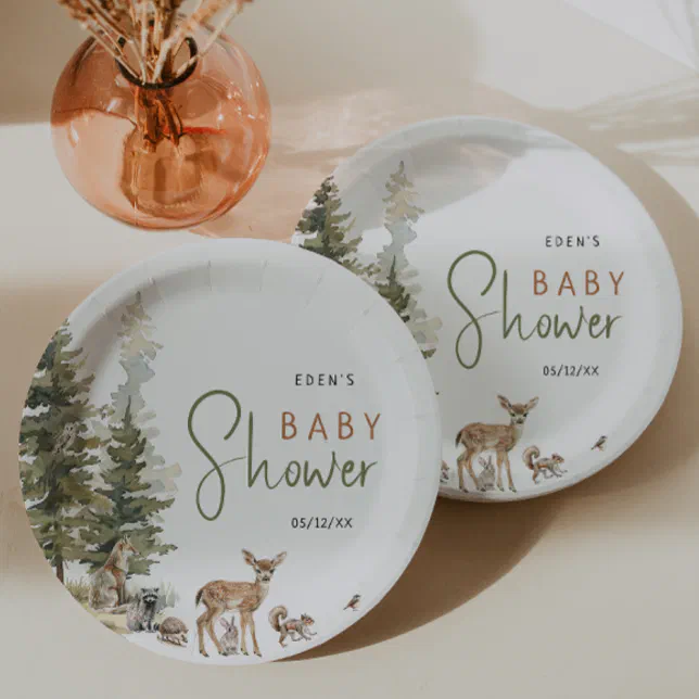 Forest Woodland Animals Baby Shower Paper Plates | Zazzle