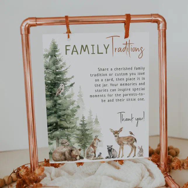 Forest Woodland Animals Family Traditions Sign | Zazzle