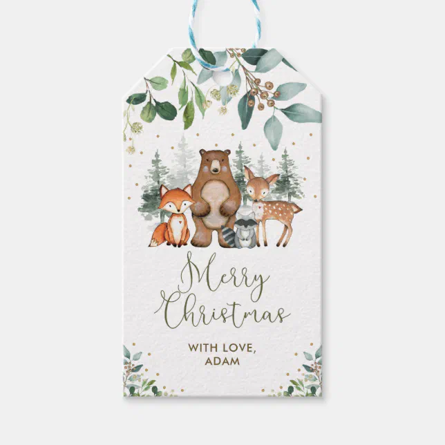 Forest Woodland Animals Merry Christmas Birthday Gift Tags | Zazzle