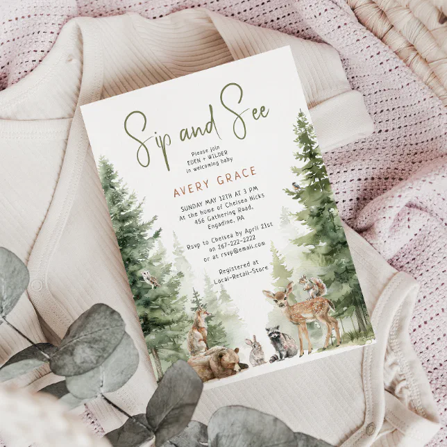 Forest Woodland Animals Sip And See Invitation | Zazzle