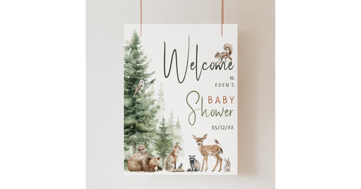 Forest Woodland Animals Welcome Baby Shower Sign | Zazzle