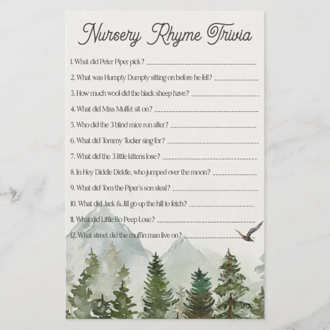 forest woodland nursery rhyme trivia baby shower | Zazzle
