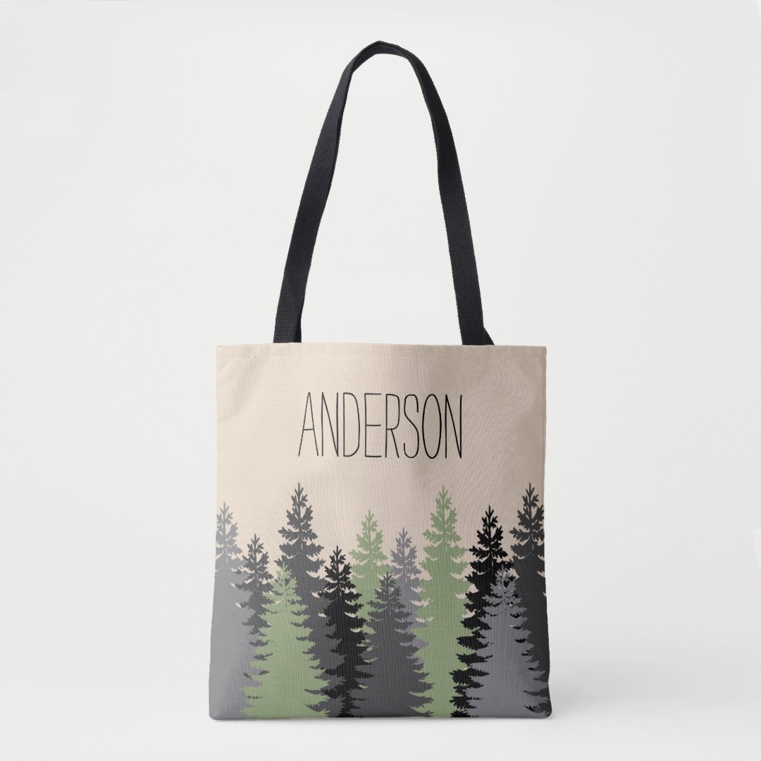 Forest Woods Pine Trees with Name Tote Bag | Zazzle
