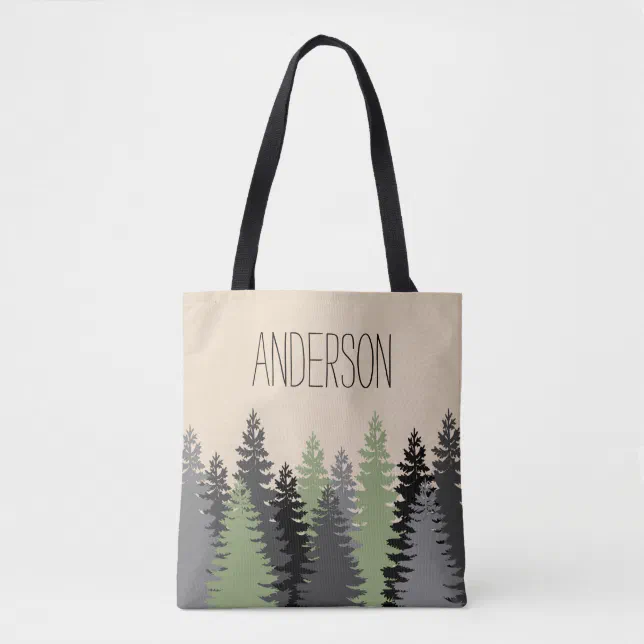 Forest Woods Pine Trees with Name Tote Bag | Zazzle