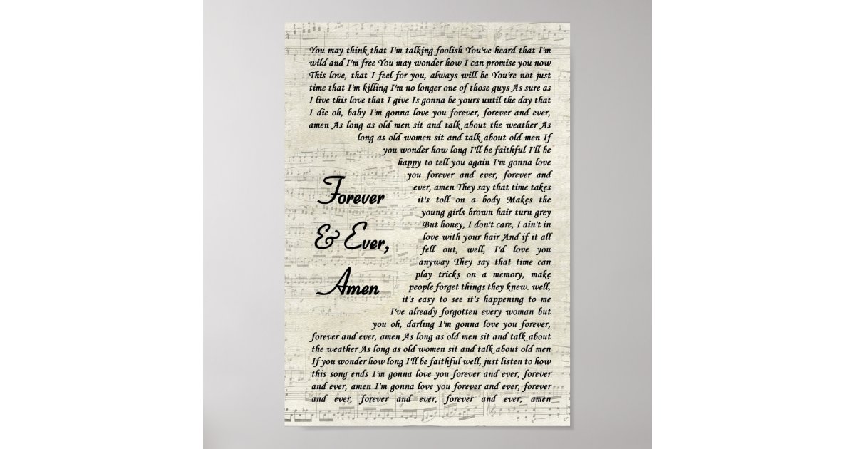 Forever & Ever Amen Song Lyric Vintage Script Poster | Zazzle