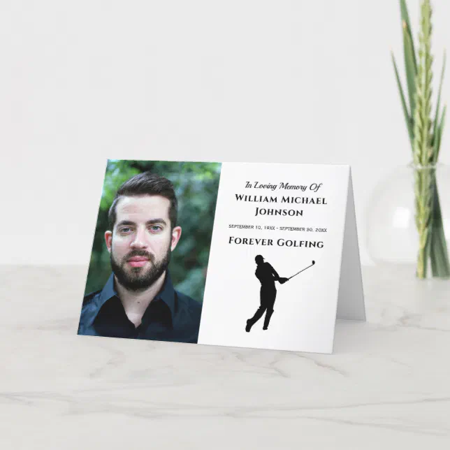 Forever Golfing Custom Photo Memorial Funeral Thank You Card | Zazzle