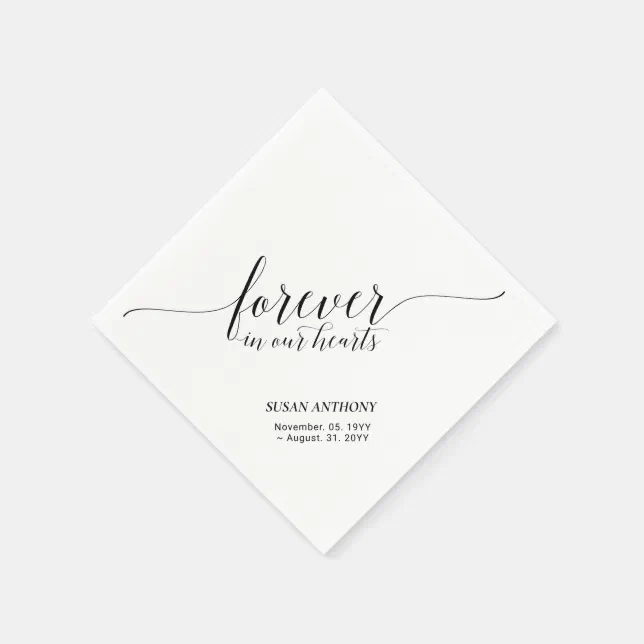 Forever Hearts | Elegant Script Memorial Funeral Napkins | Zazzle