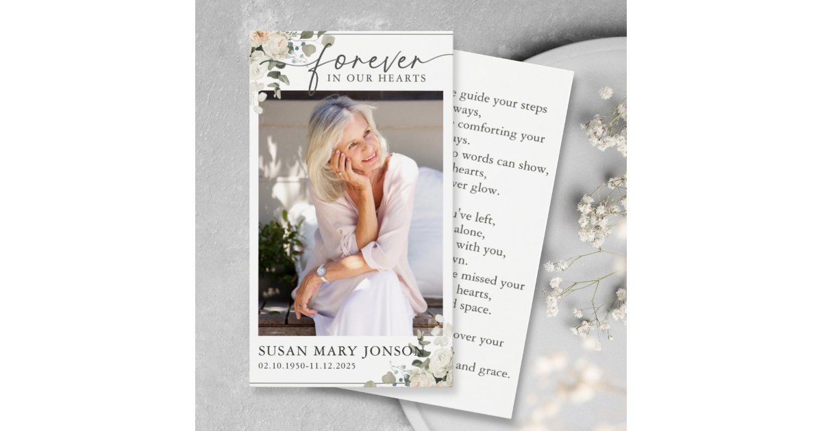Forever In our Heart Funeral Memorial Prayer Card | Zazzle