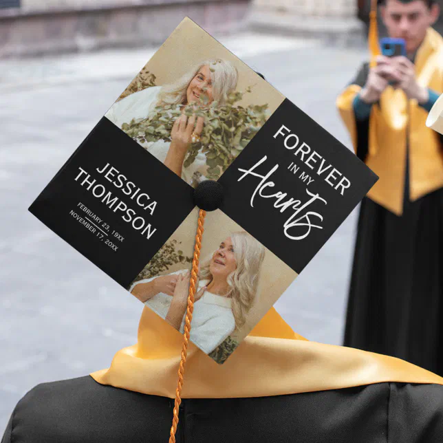 Forever in our Hearts 2 Photo Memorial Graduation Cap Topper | Zazzle
