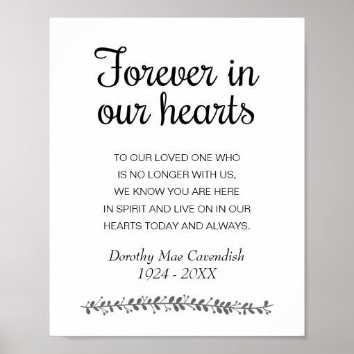 Forever In Our Hearts Funeral Memorial Memorial Poster | Zazzle