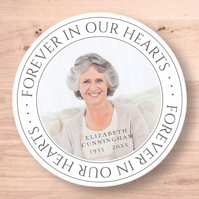 Forever In Our Hearts Memorial Elegant Photo Classic Round Sticker | Zazzle