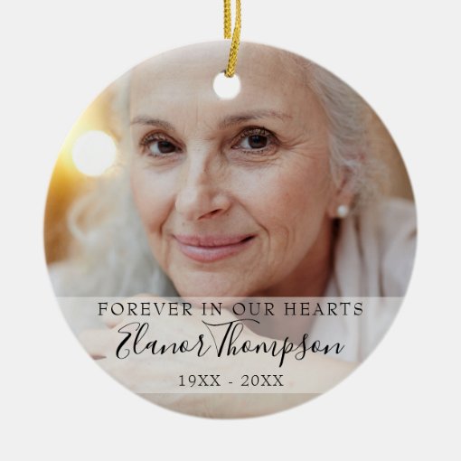 Forever In Our Hearts Memorial Photo Christmas Ceramic Ornament Zazzle