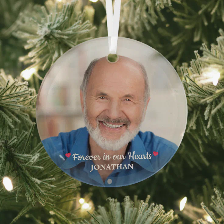 Forever In Our Hearts Modern Remembrance Memorial Glass Ornament Zazzle