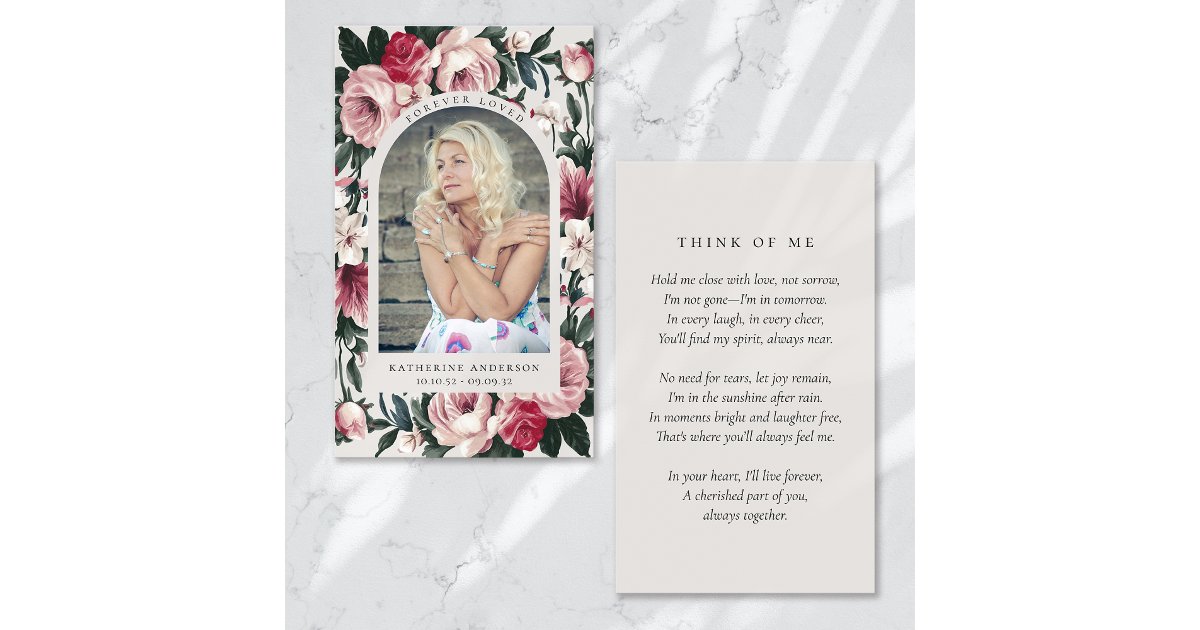 Forever Loved Vintage Floral Memorial Card | Zazzle
