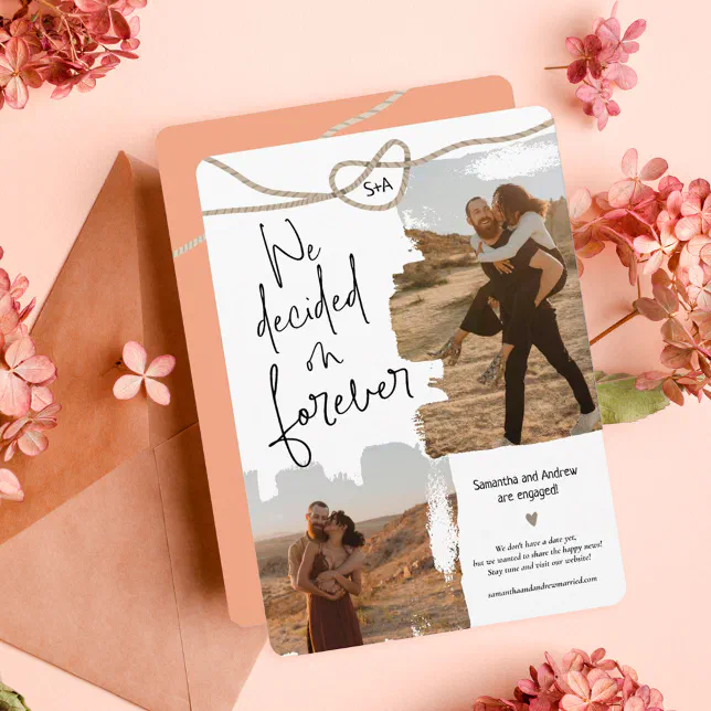 Forever nautical knot rope 2 photos engagement announcement | Zazzle