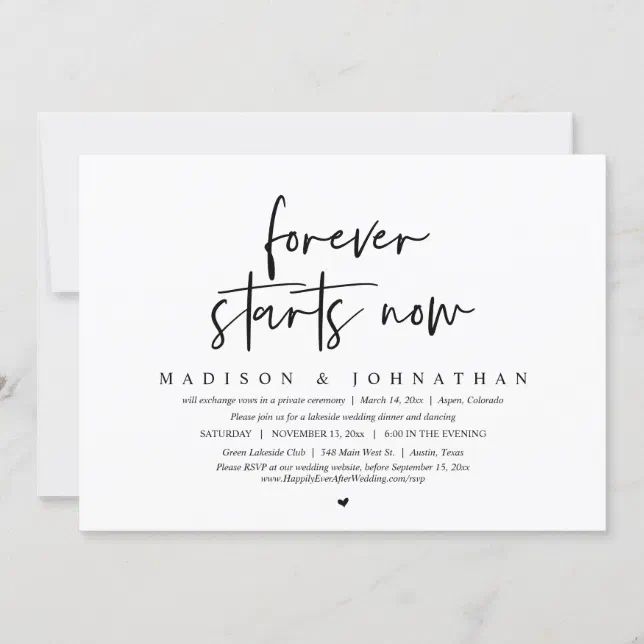 Forever starts now, Wedding Elopement Party Invitation | Zazzle