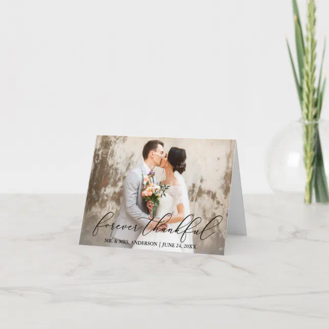 Forever Thankful Elegant Calligraphy Wedding Note Thank You Card | Zazzle