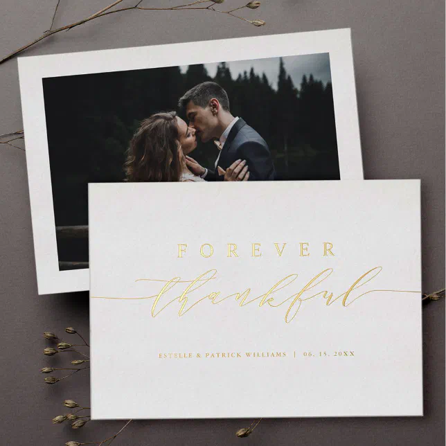 Forever Thankful Gold Foil Photo Thank You Card | Zazzle