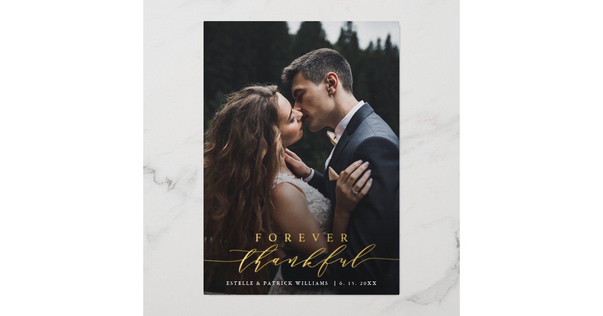 Forever Thankful Gold Foil Wedding Thank You Card | Zazzle